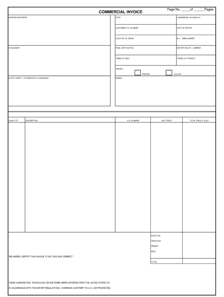Commercial Invoice Template Fill Online Printable Fillable Blank PdfFiller - Fillable Form 2024
