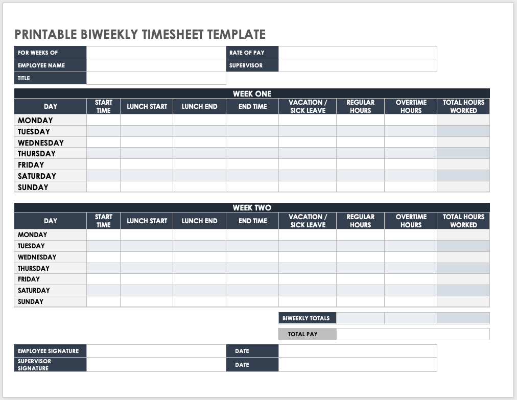Printable Simple Biweekly Timesheet Template Fillable Form 2025
