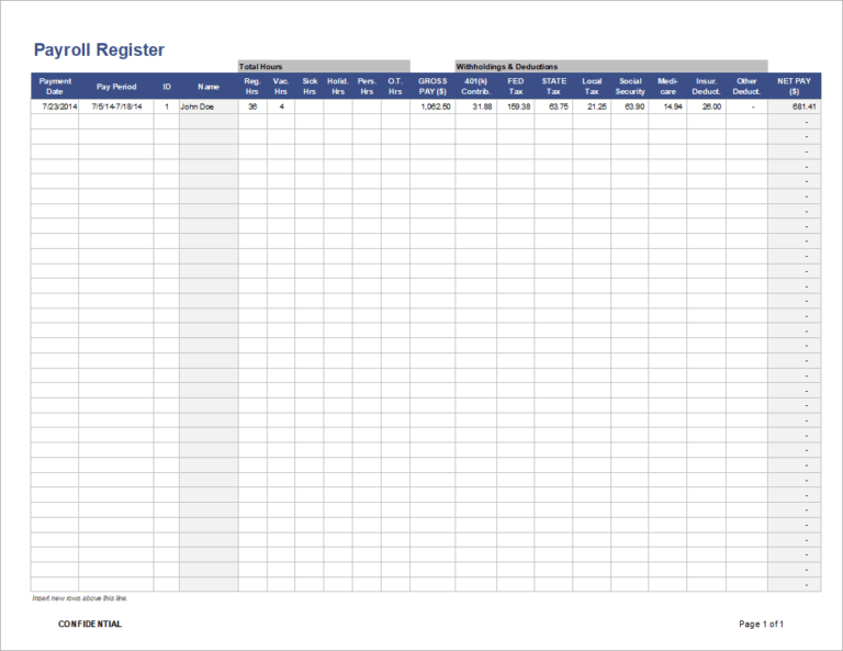 Free Printable Payroll Register Template - Fillable Form 2025