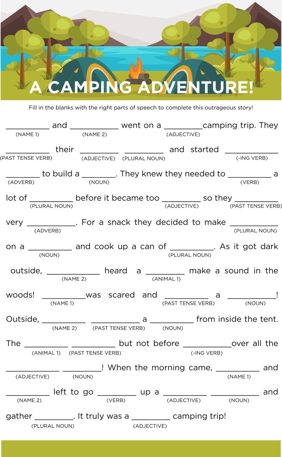Printable Camping Mad Libs Printable Mad Libs Mad Libs Camping ...