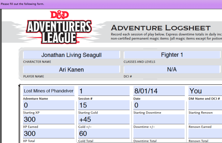 Form Fillable Adventurers League Character Sheet - Printable Forms Free ...