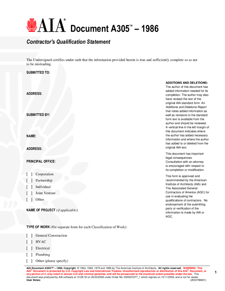 Aia Form A305 Fillable PDF - Fillable Form 2025