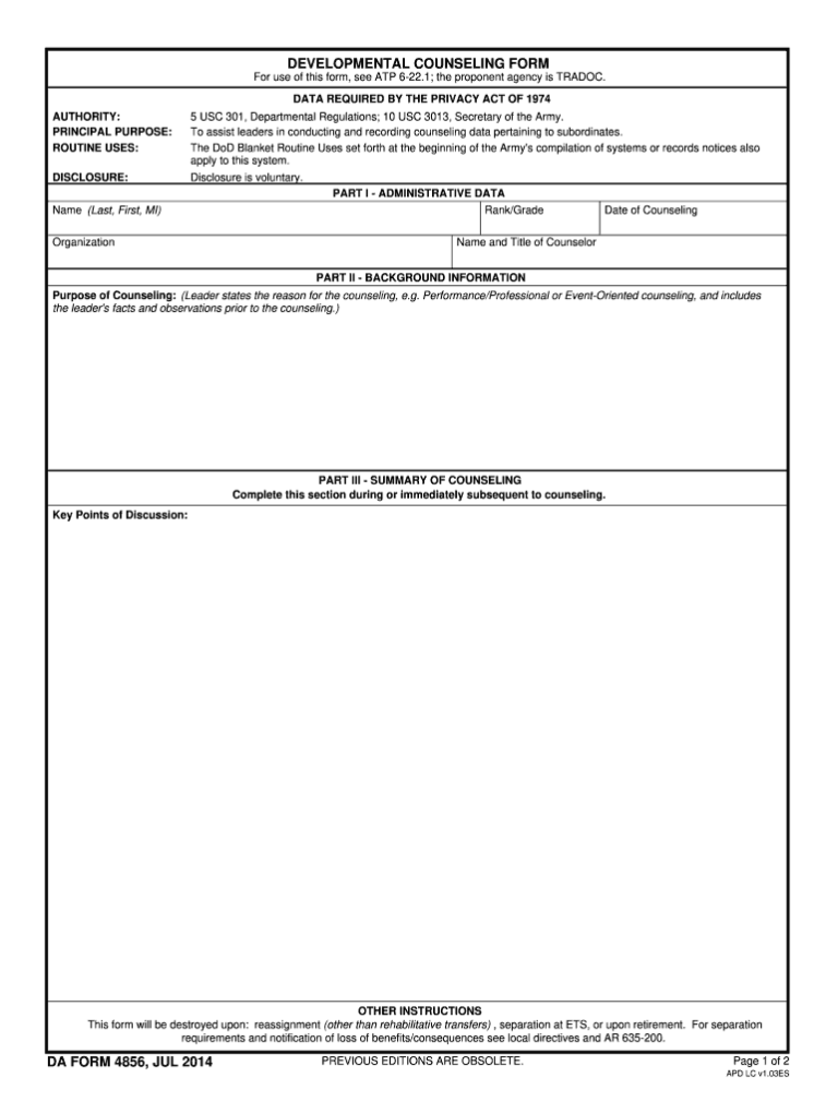Army Counseling Form 4856 Fillable - Fillable Form 2025