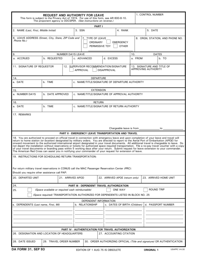 Army Da 31 Fillable PDF Army Pubs - Fillable Form 2024
