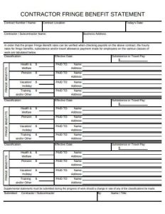 Contractor Fringe Benefit Statement Fillable PDF - Fillable Form 2025