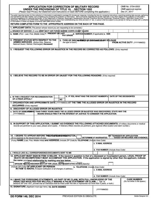 Dd Form 149 Dec 2022 Fillable - Fillable Form 2024
