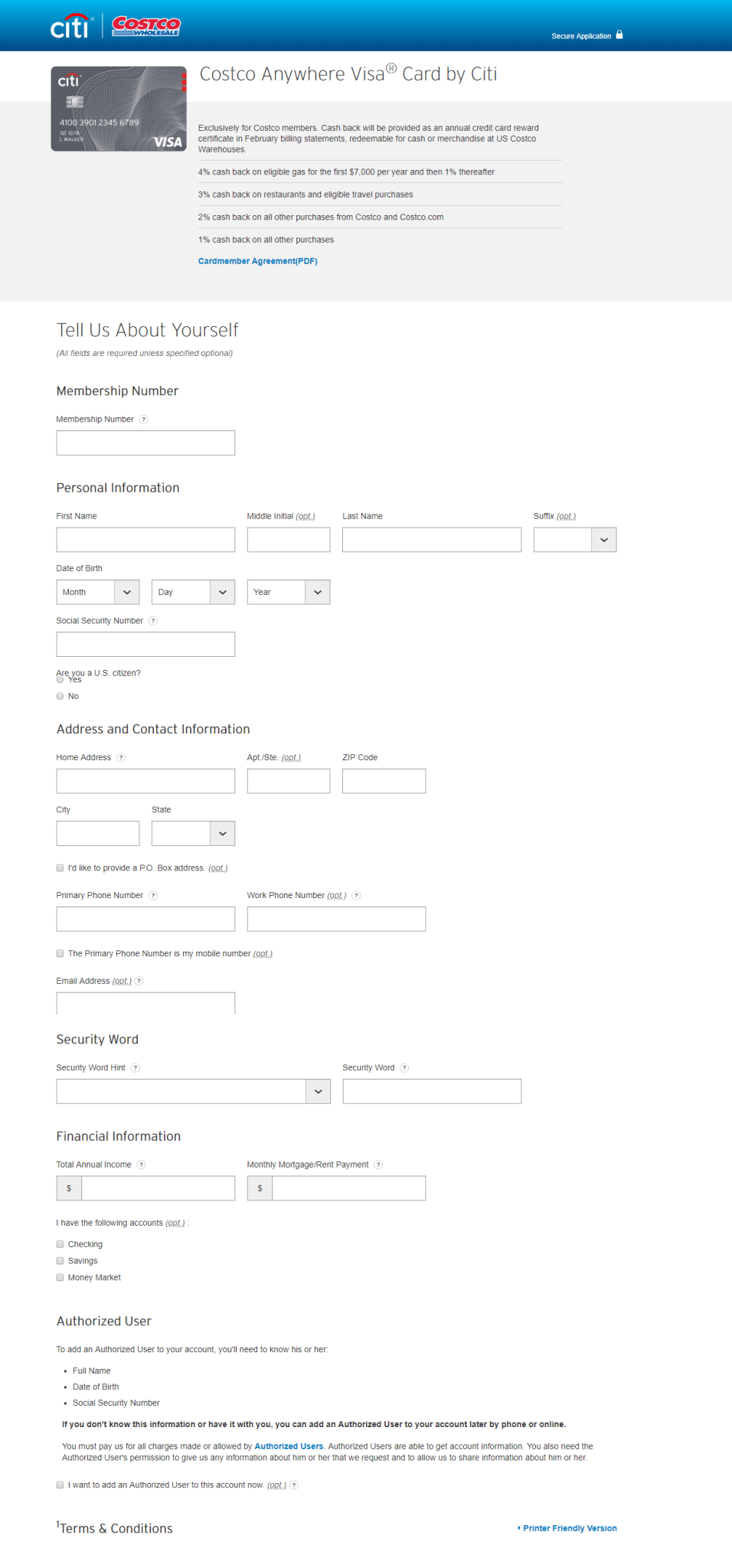 Fillable Costco Anywhere Visa Credit Card Application - Fillable Form 2024