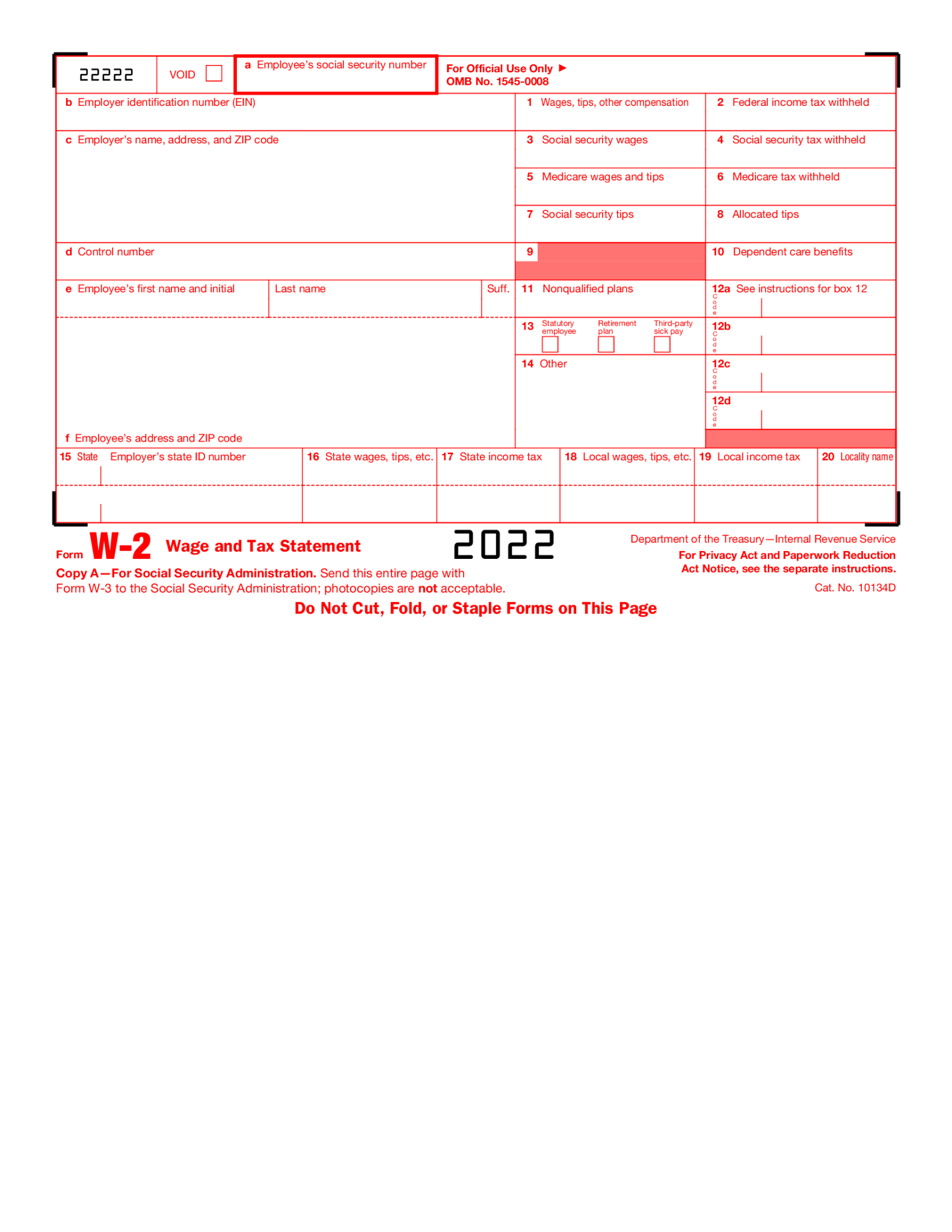 2022 W 2 Fillable Fillable Form 2023