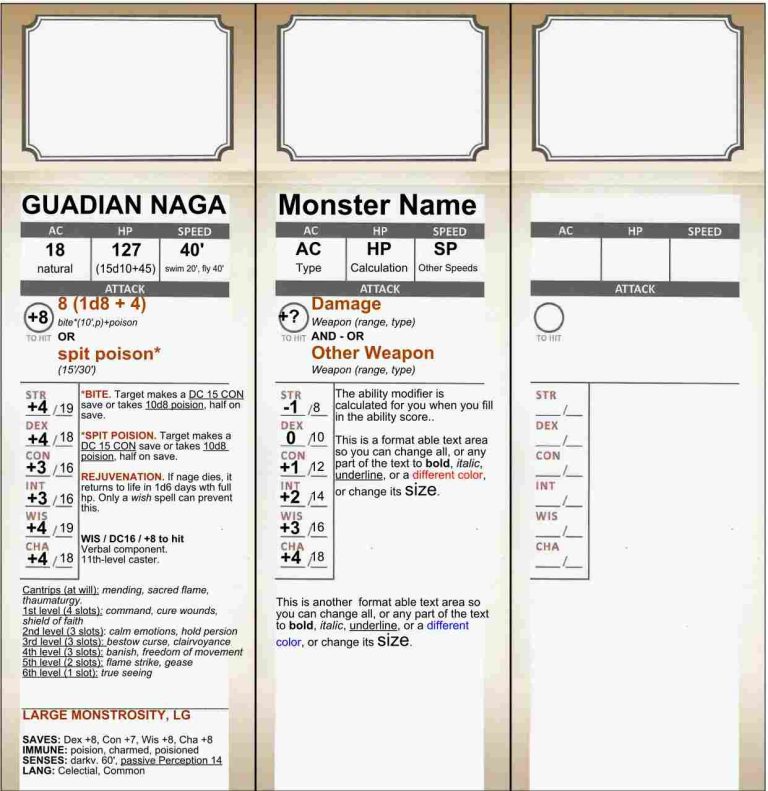 Fillable PDF Dnd 5e Monster Block - Fillable Form 2025