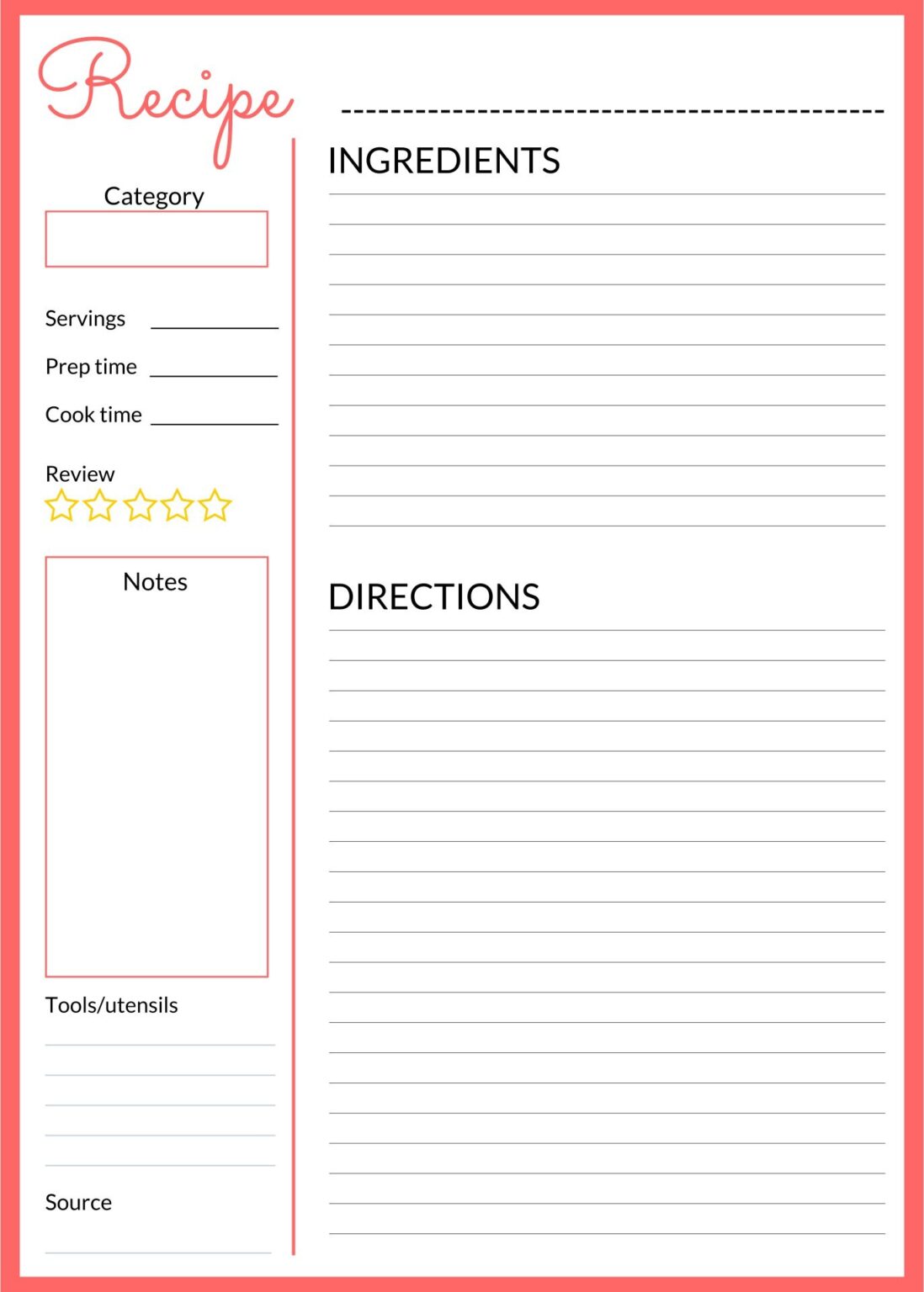 10 Best Free Printable Recipe Pages 8 5X11 Printablee - Fillable Form 2023