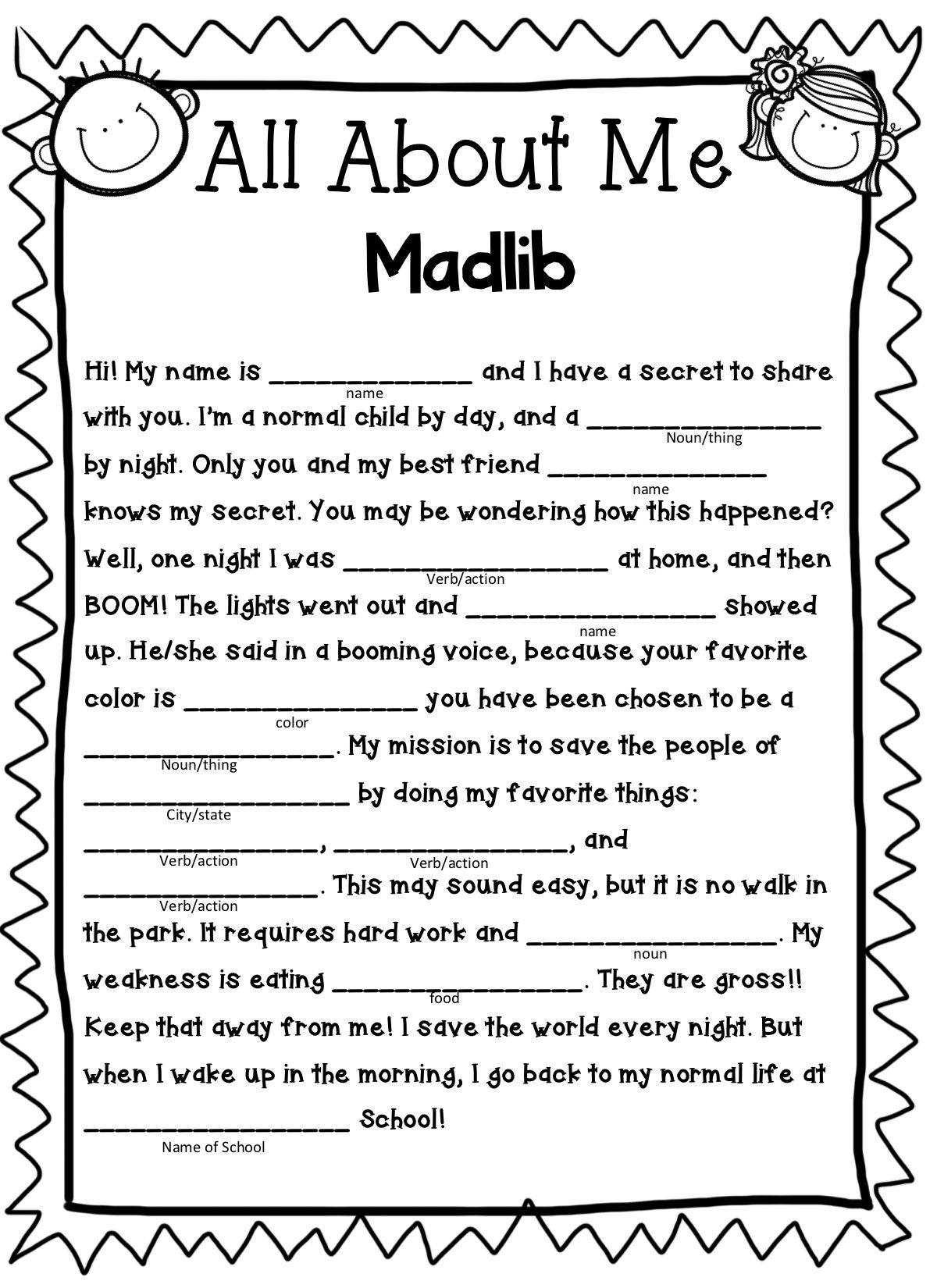 Mad Libs For 3rd Grade