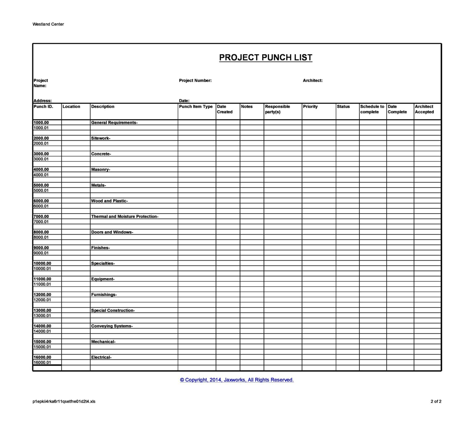 Free Printable Punch List Template - Fillable Form 2025