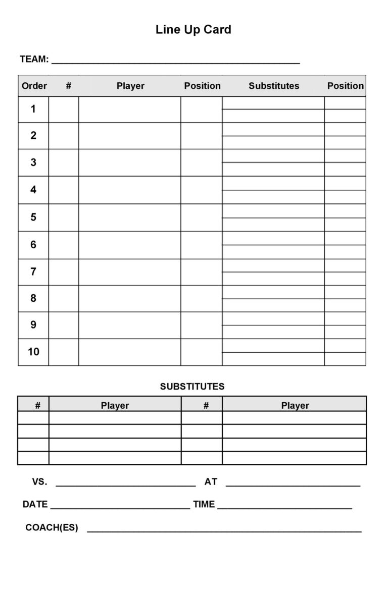 Free Printable Softball Lineup Template - Fillable Form 2023