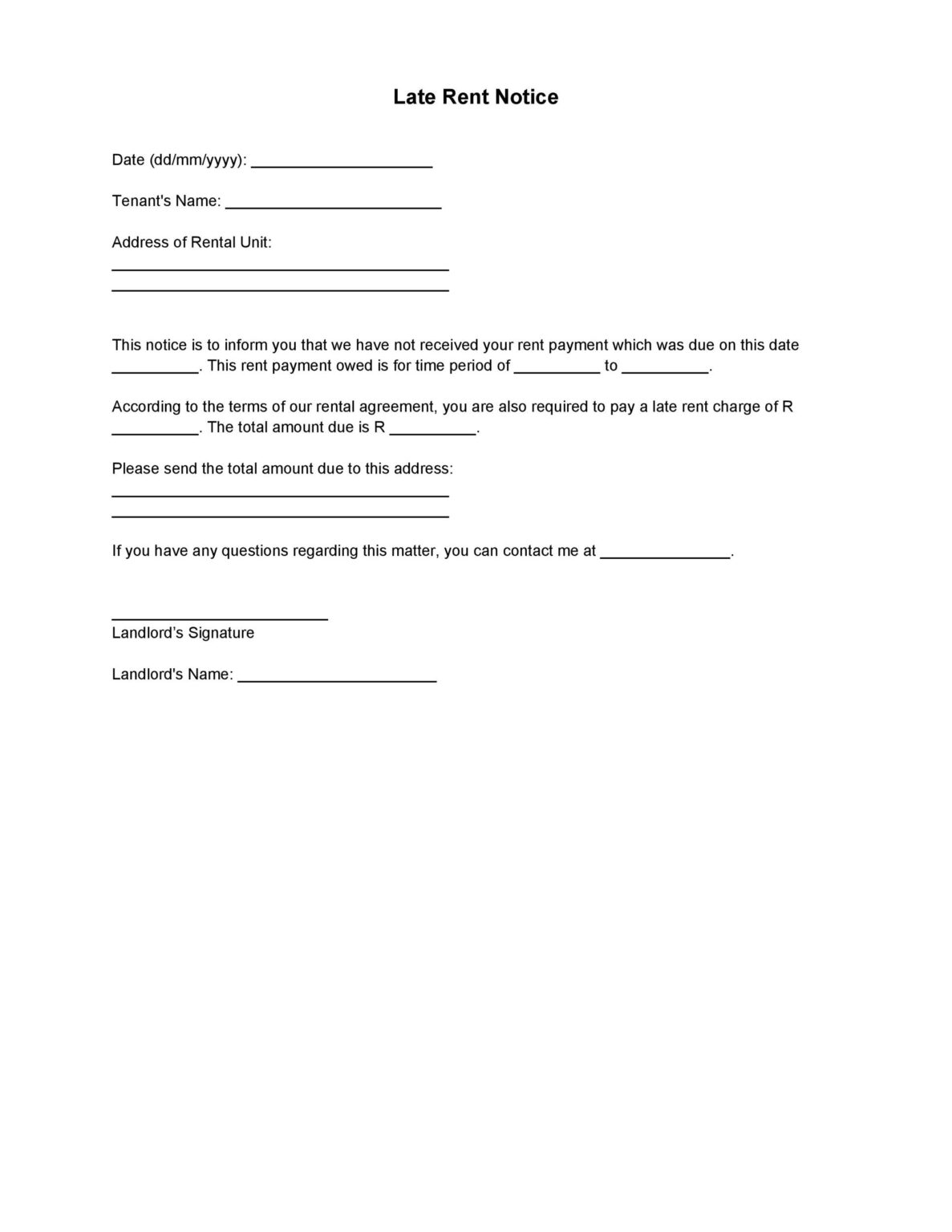 Free Printable Late Rent Notice Template - Fillable Form 2025
