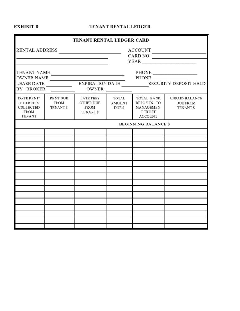 40 Printable Rental Ledger Templates Lease Ledger - Fillable Form 2023
