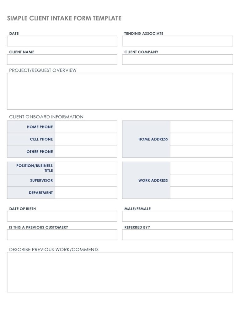 42 Printable Client Intake Forms FREE Templates TemplateLab - Fillable ...