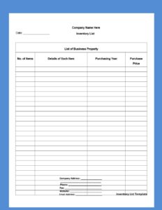45 Printable Inventory List Templates Home Office Moving - Fillable ...