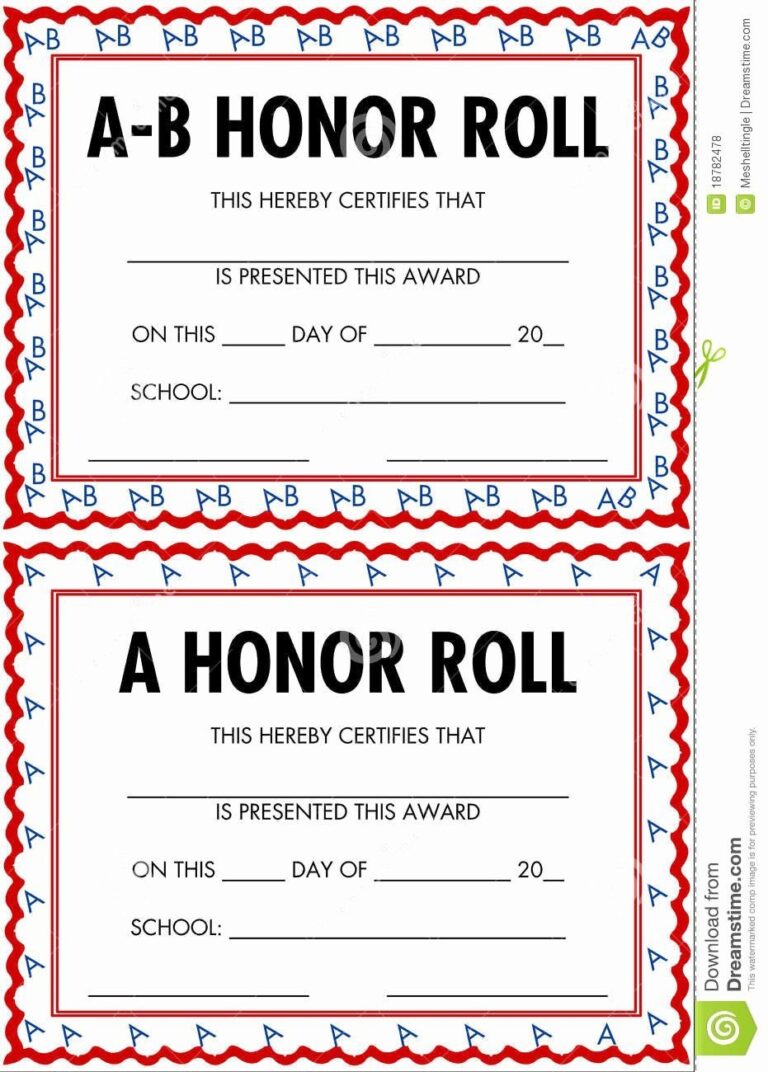 Printable Honor Roll Certificate Template - Fillable Form 2025