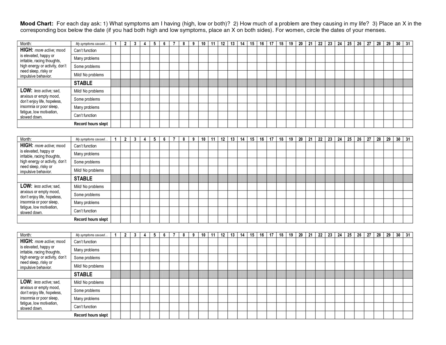Bipolar Mood Chart Template Feelings Chart Daily Mood Mood Tracker ...