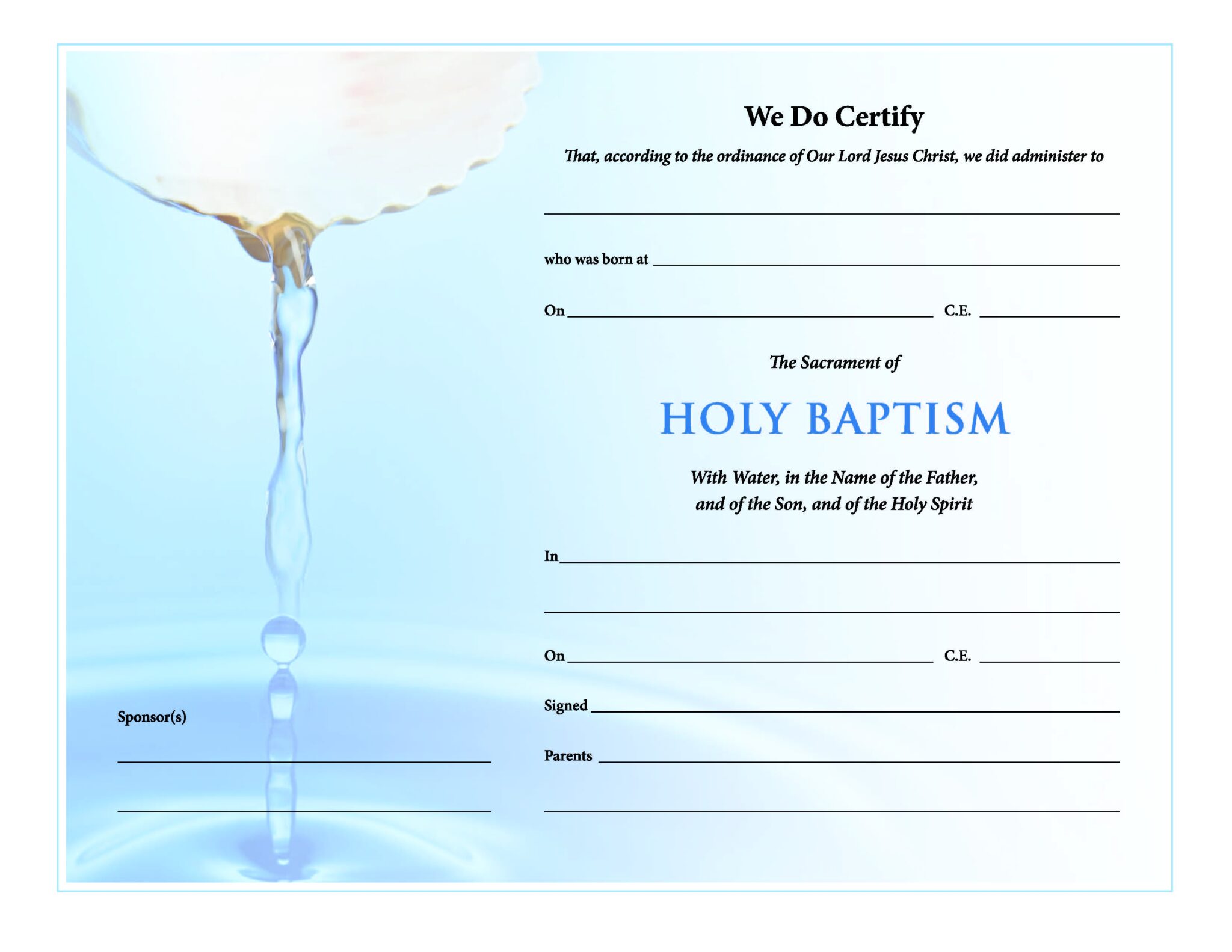 ChurchPublishing Holy Baptism Certificate Download - Fillable Form 2024