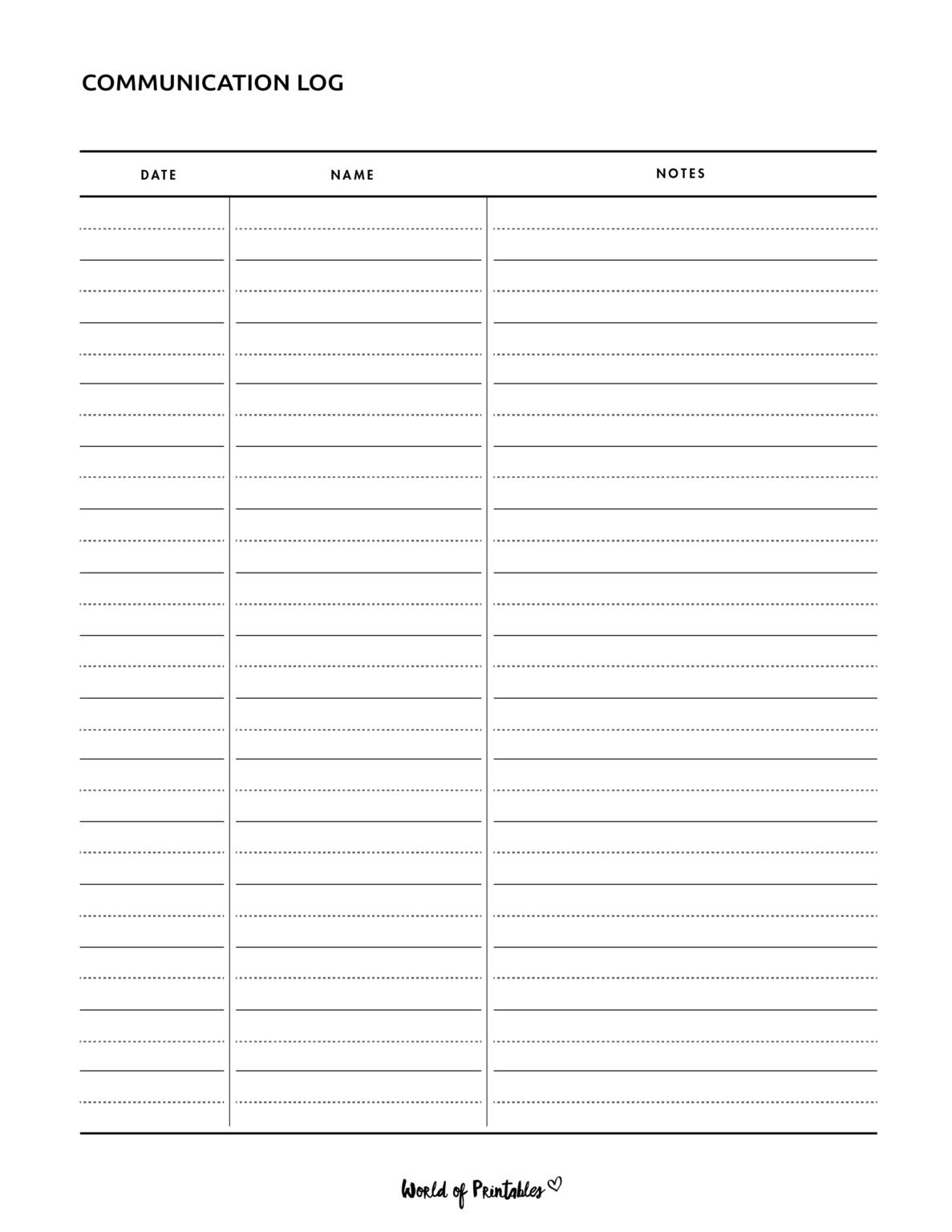 Free Printable Communication Log Template - Fillable Form 2025