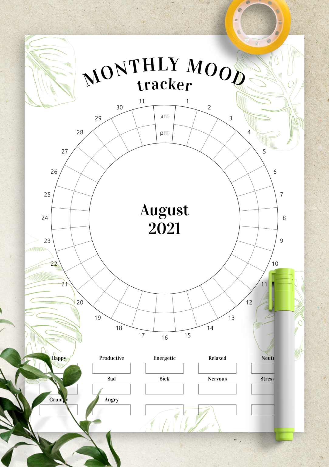 Download Printable Circular Mood Tracker Template PDF - Fillable Form 2023