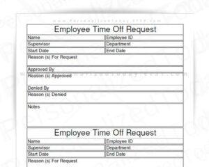 Employee Time Off Request Forms Printable And Fillable PDF Etsy De ...
