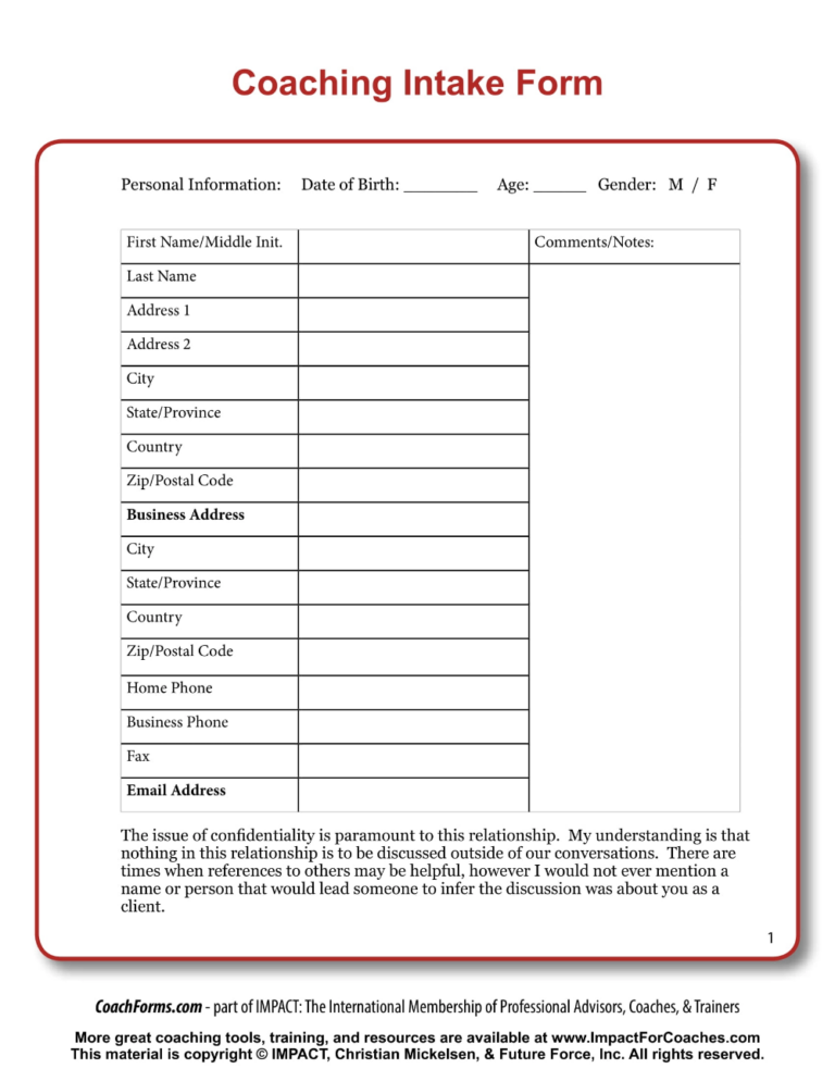 FREE 10 Coaching Intake Forms In PDF DOC Life Coaching Business Life ...