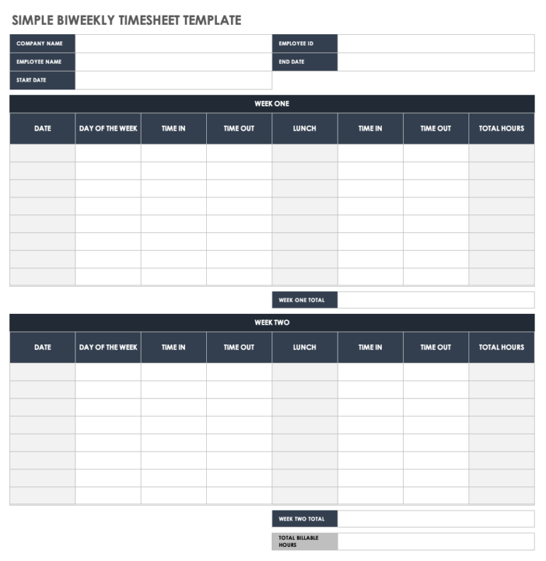 Free Biweekly Timesheet Templates Smartsheet - Fillable Form 2023