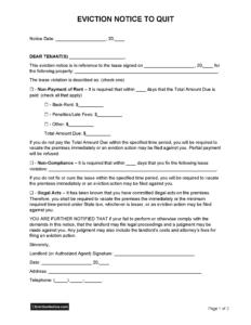 Free Eviction Notice Templates Notices To Quit ALL TYPES - Fillable ...