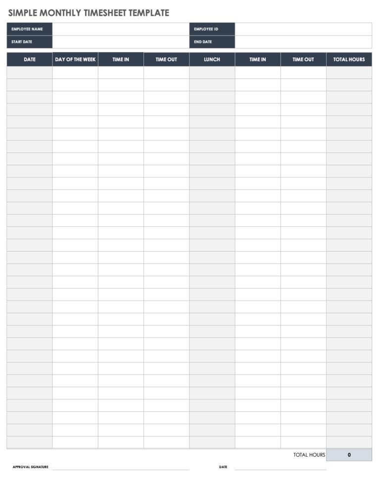 Free Monthly Timesheet Time Card Templates Smartsheet - Fillable Form 2025