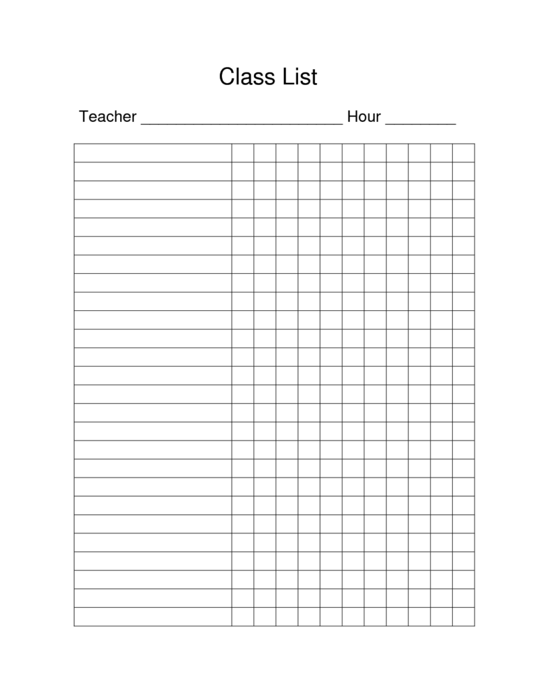 Free Printable Class List Template Class Roster Class List Depth Chart ...