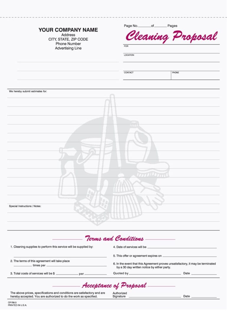 Free Printable Cleaning Proposal Forms Free Printable Cleaning Cleaning ...
