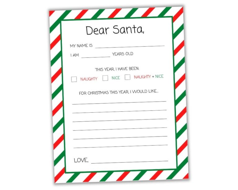 Free Printable Dear Santa Letter Template For Kids The Craft At Home ...