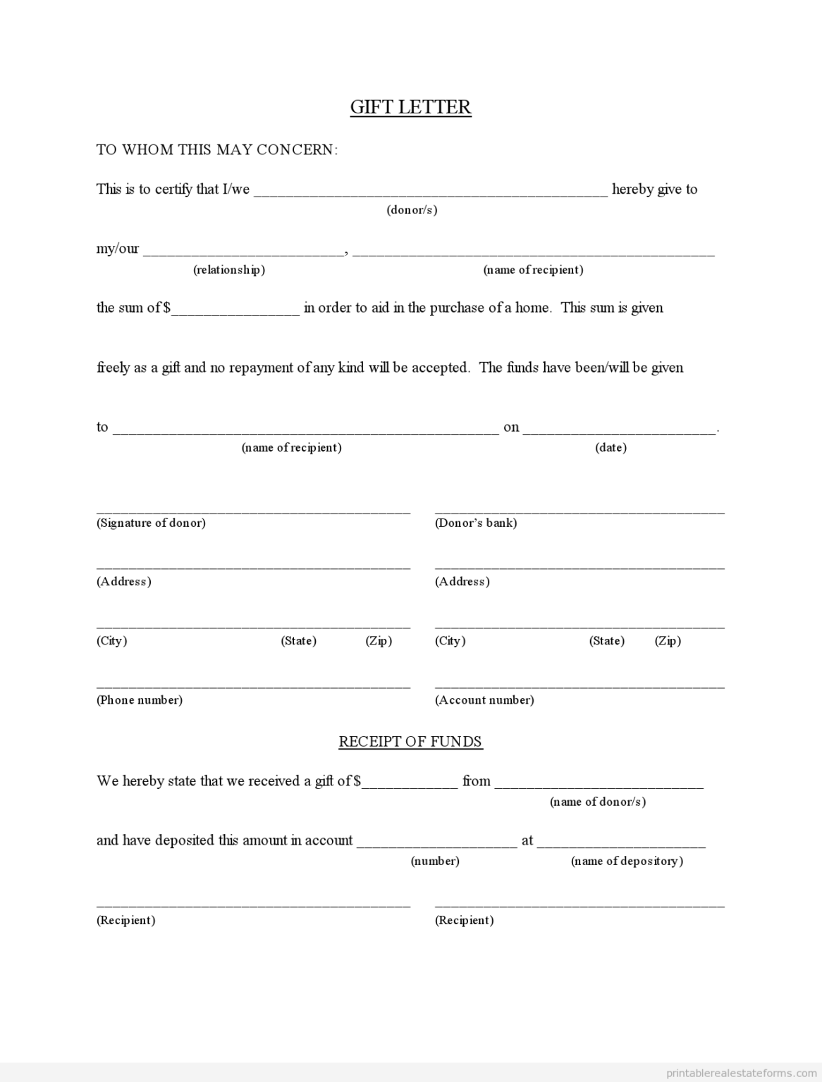 Free Printable Gift Letter For Buyer From Family Member Form Letter ...