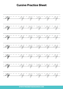 Free Printable Lowercase Cursive Letter Y Practice Sheet PDF Freebie ...