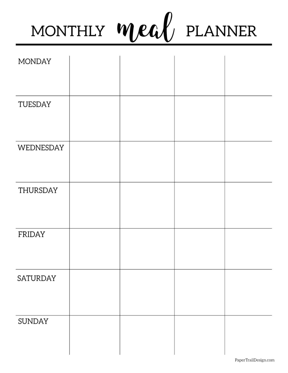 Free Printable Monthly Meal Planner Template Paper Trail Design Monthly ...