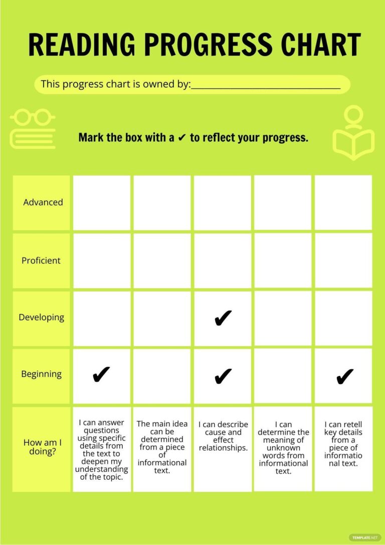 Free Reading Progress Chart Illustrator PDF Template - Fillable Form 2024