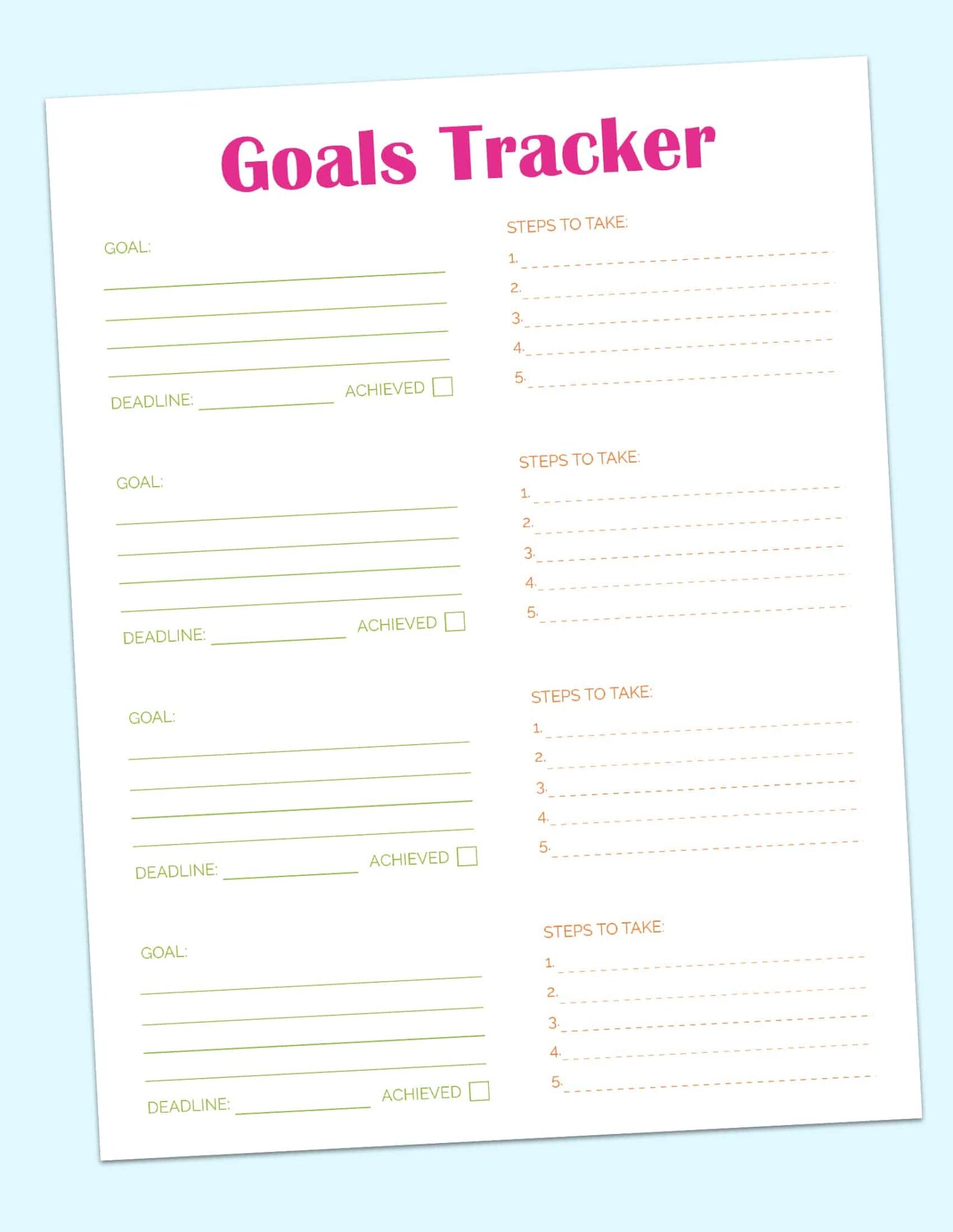 Goal Tracker Template Printable Freebie Finding Mom - Fillable Form 2024