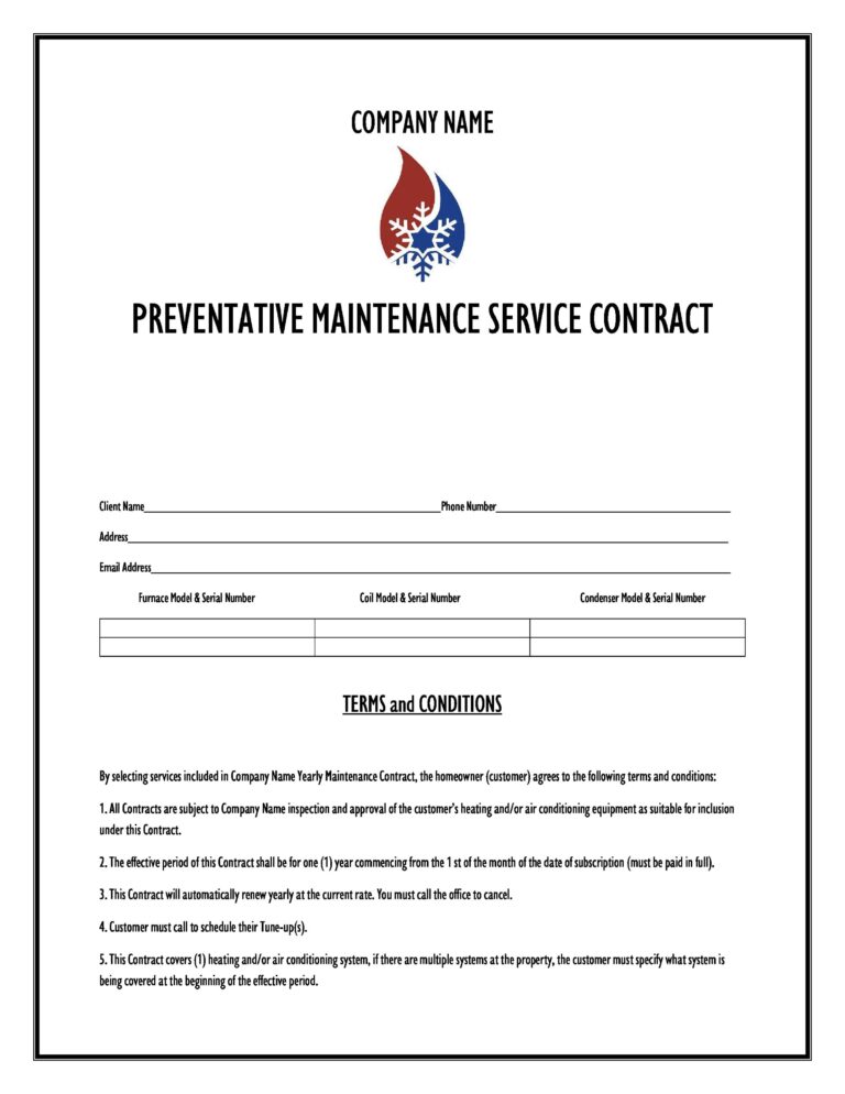 Printable Hvac Contract Template - Fillable Form 2024