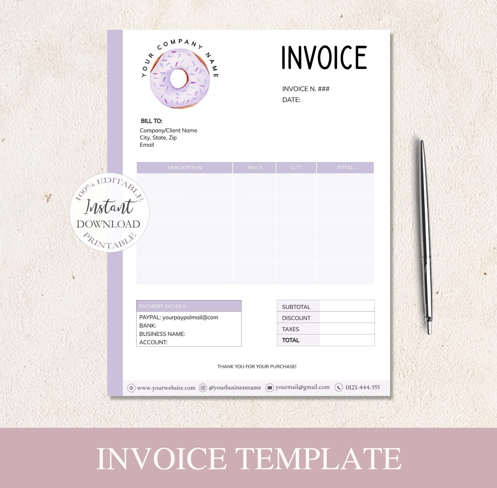 Invoice Template Donut Birthday Cake Bakery Invoice Form Etsy De ...