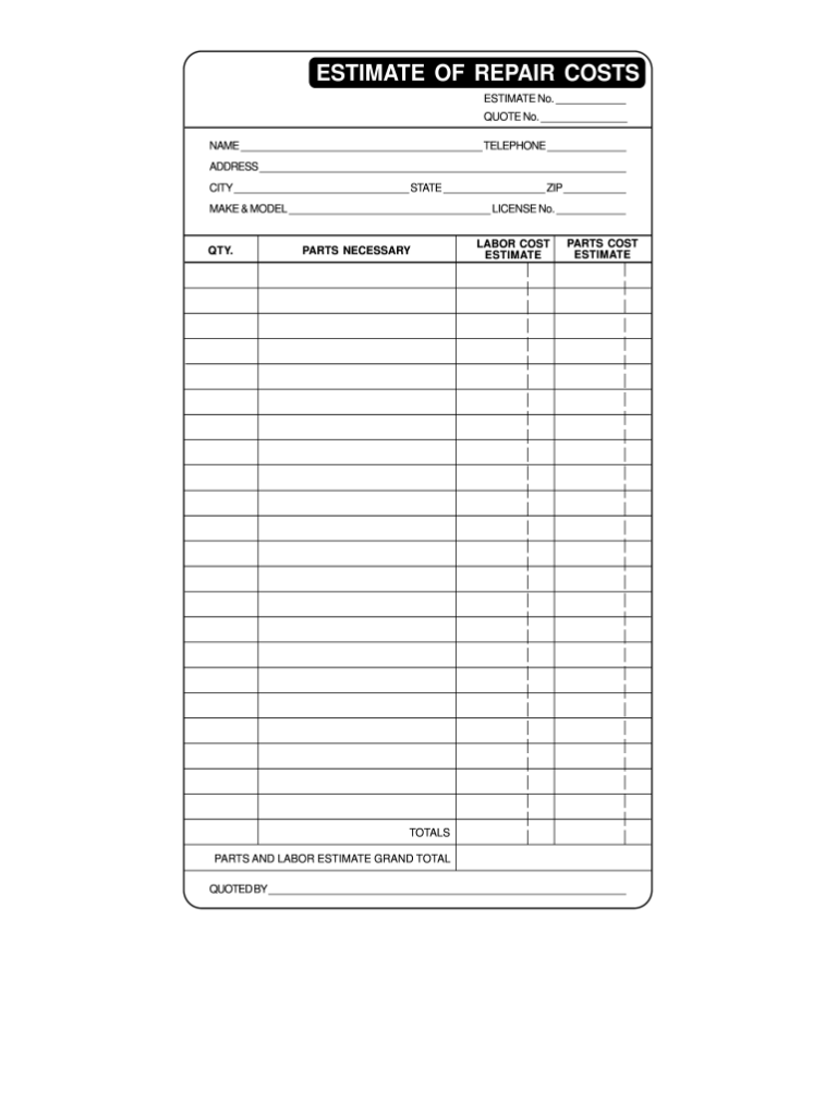 Printable Home Repair Estimate Template - Fillable Form 2025