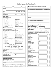 Optometry Intake Form Fill Online Printable Fillable Blank PdfFiller - Fillable Form 2025