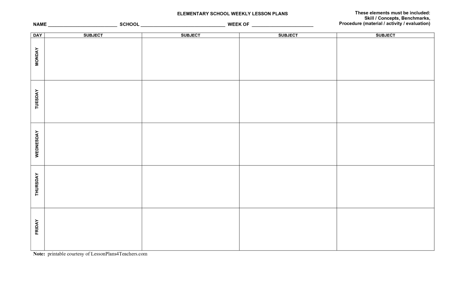 Printable Blank Lesson Plan Templates Lesson Plan Template Free Weekly ...