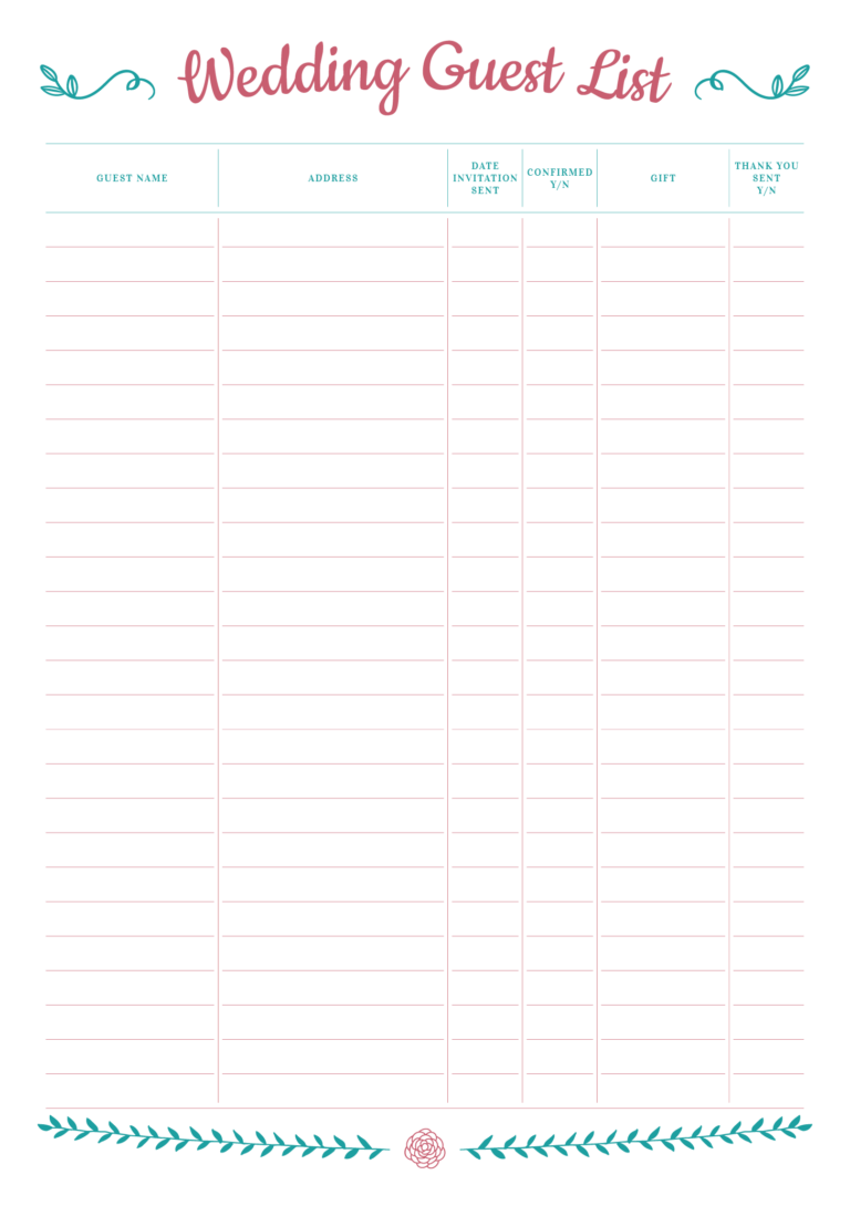 Printable Wedding Guest List With Gift Section PDF Download Guest List ...