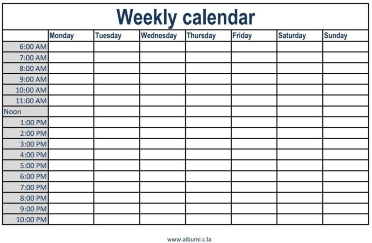 Printable Weekly Calendar With Time Slots Printable Weekly Calendar ...