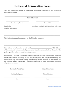 Release Of Information Form Download Printable PDF Templateroller ...