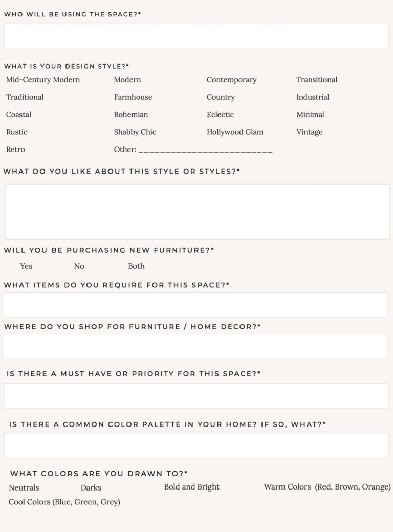 Sample Interior Decorating Questionnaire KH Home Design - Fillable Form ...