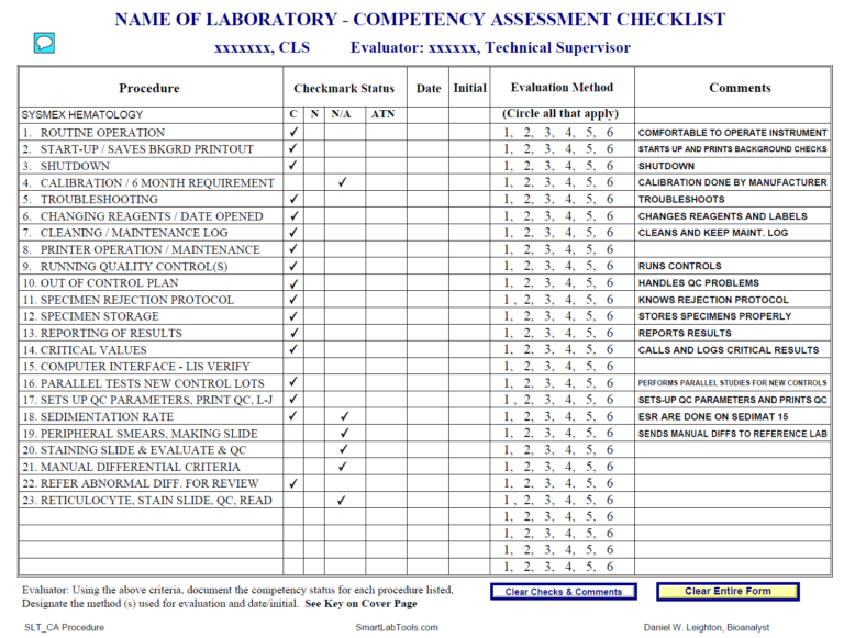 SmartLabTools SLT Competency Assessment Forms - Fillable Form 2025