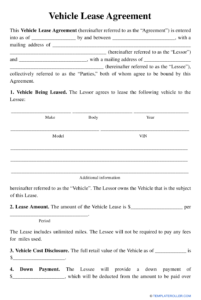 Vehicle Lease Agreement Template Download Printable PDF Templateroller ...
